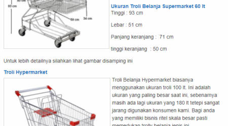 Spesifikasi Trolly belanja | Rak Minimarket